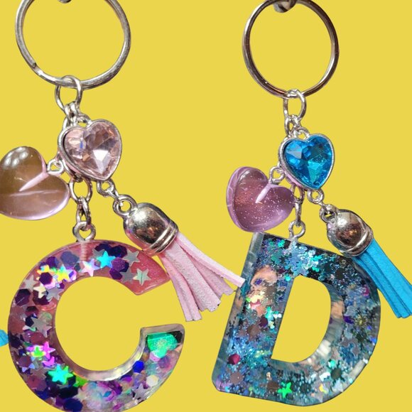 Handmade | Accessories | Alphabet Personalized Sequin Sparkle Resin Key ...